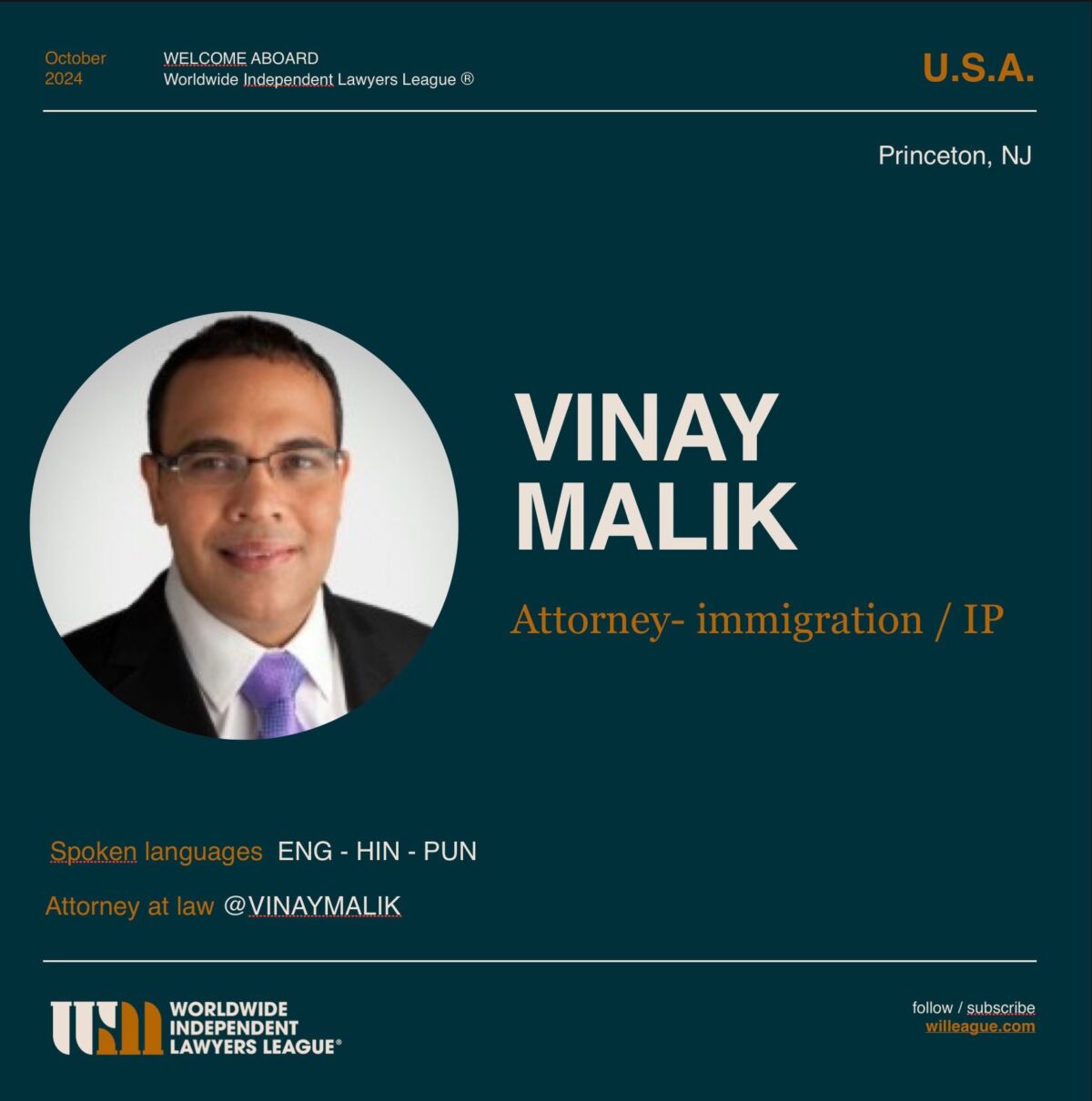 WELCOME ON BOARD ATTORNEY VINAY MALIK - Willeague
