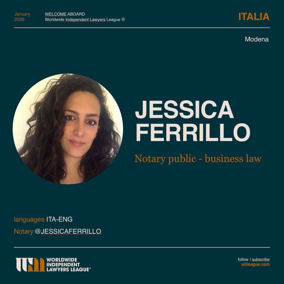 WELCOME ABOARD ATTORNEY JESSICA FERRILLO - Willeague